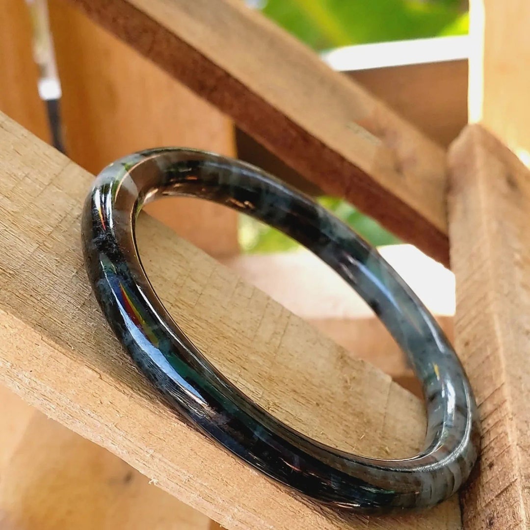 Gin Ba Xiang Jade Bangle Burmese Light Greenish White & Black Moss ...