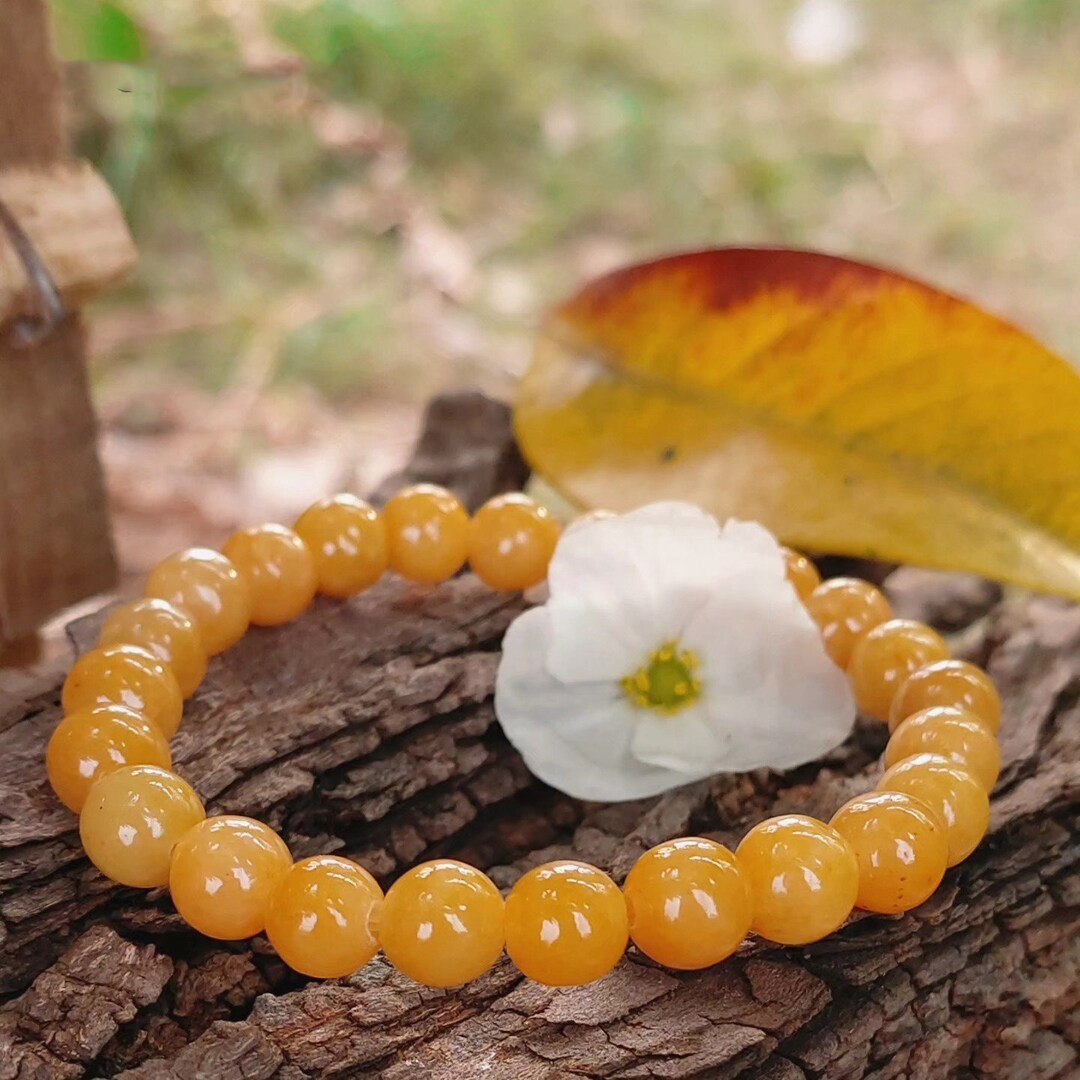 Rare Burmese Genuine Bead Honey Yellow Jade Bracelet Round - Etsy