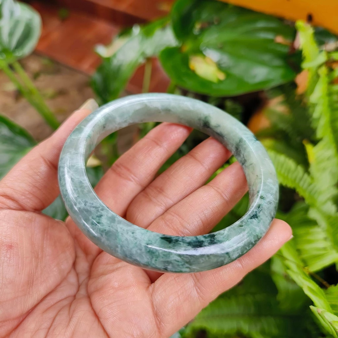Burmese Jade Bangle Green White Jade Jadeite Beautiful Inner - Etsy
