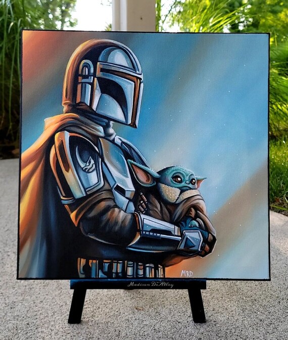 Mando & Grogu 14x14 Oil Painting - Etsy