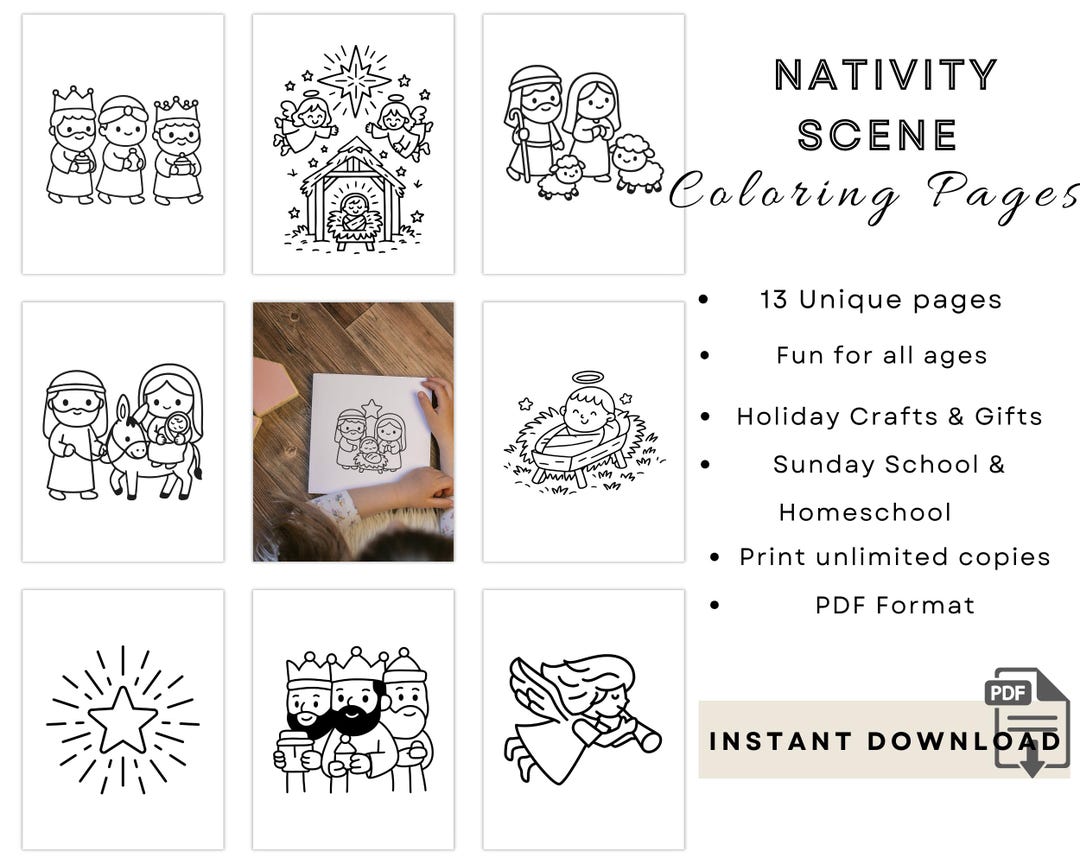 Nativity Scene Coloring Book Printable, Christian Christmas Coloring ...