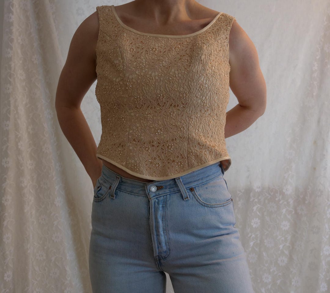 Vintage Mori Lee Bustier Top: Beaded Champagne Corset, Size 30C - Etsy
