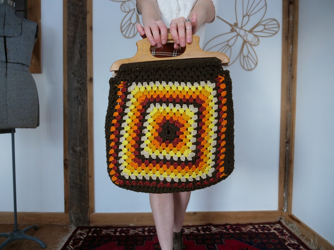 Vintage 1960s 1970s Crochet Granny Square Retro Clutch Hand Bag Circa ...