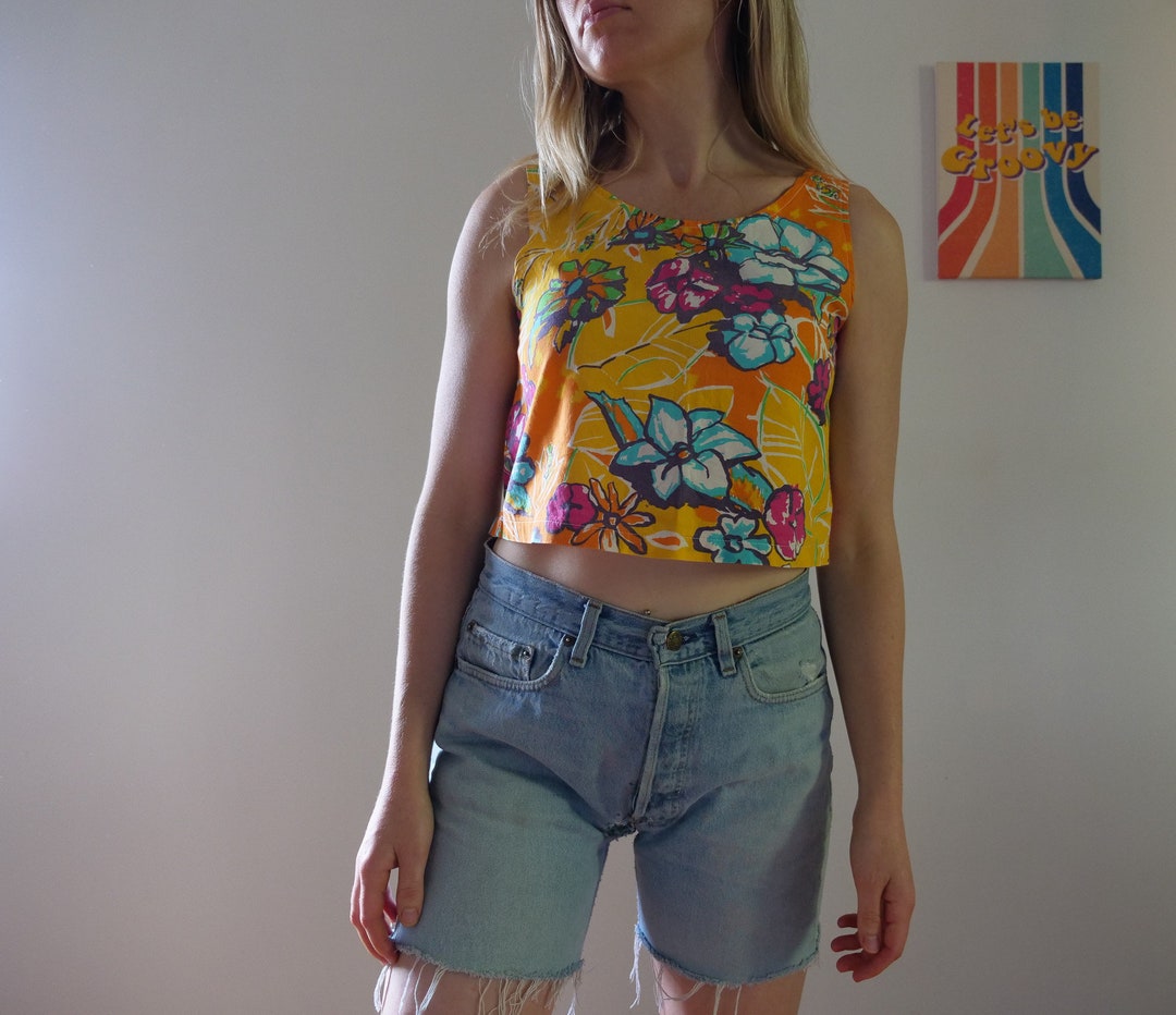 Vintage Crop Top Women's M 1980s 100% Cotton Funky Cropped Tee Made in ...