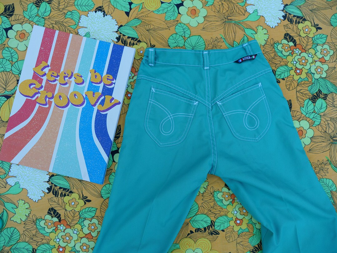 Vintage Pants Women's XS 1980s High Waisted Pastel Bright Green Teal ...