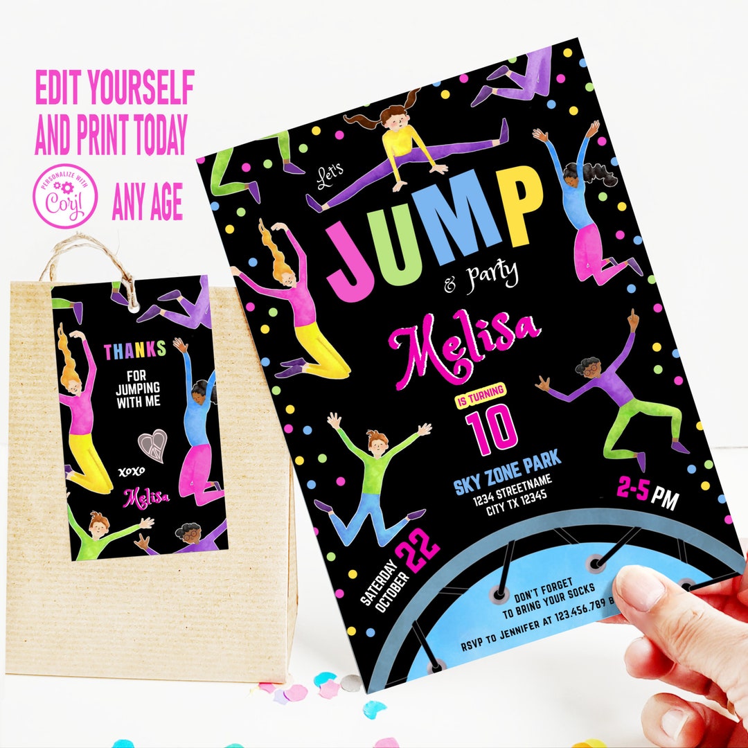 Editable Jump Party Invitation Trampoline Park Birthday Invitation ...