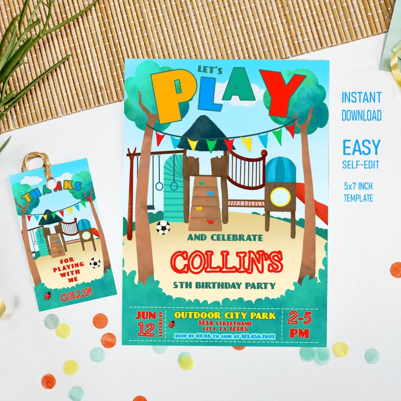 Editable Park Party Invitation Set, Playground Party Invite, Outdoor ...