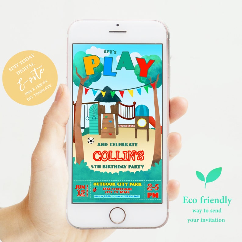 Editable Park Party Invitation Set, Playground Party Invite, Outdoor ...