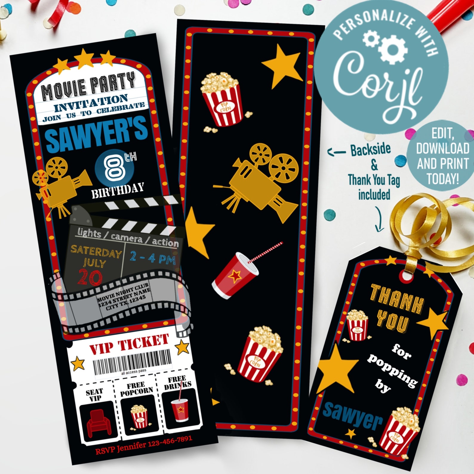 Movie Ticket Birthday Invitation, Movie Night Birthday Invitation ...