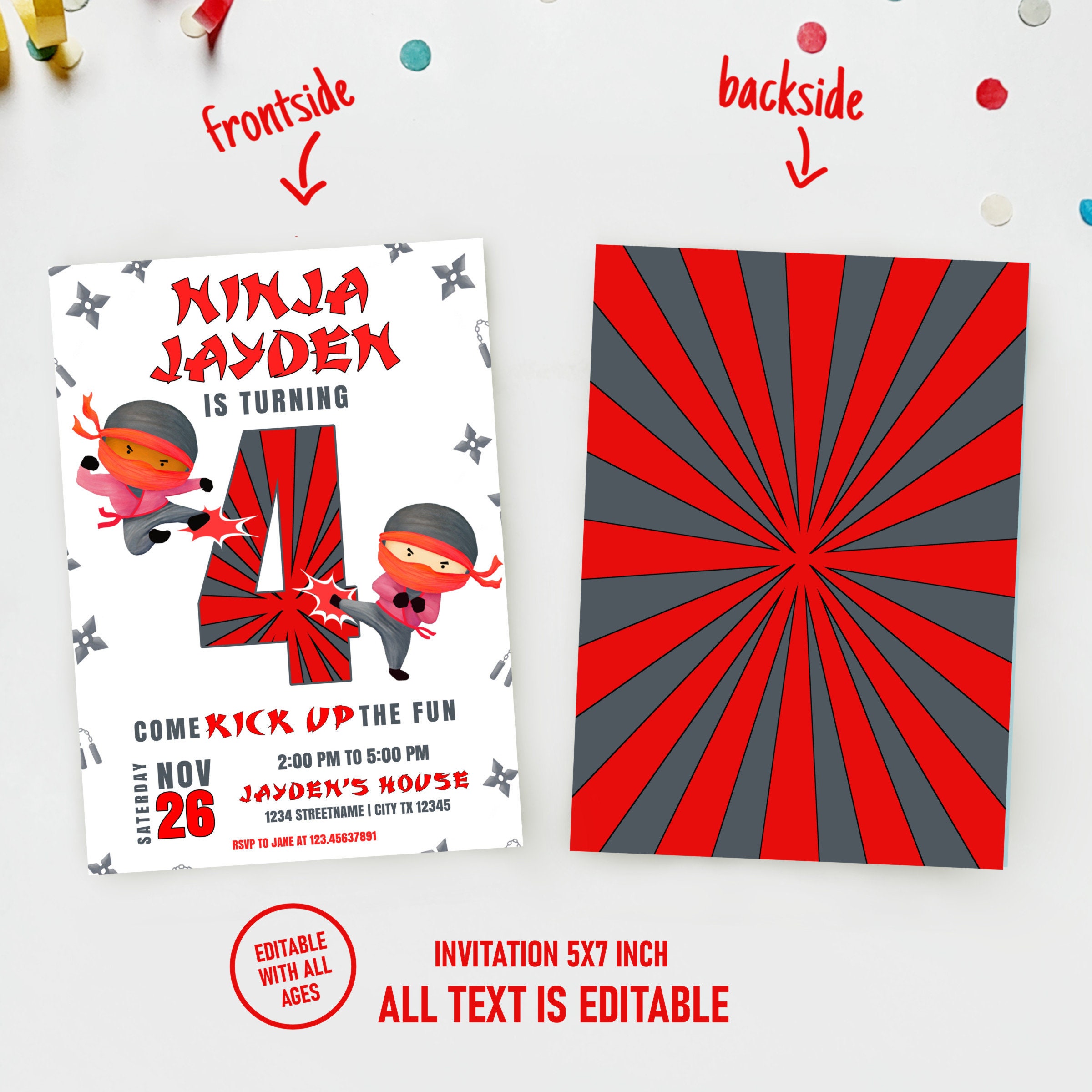 Editable Ninja Birthday Invitation Template Customizable Ninja Party ...