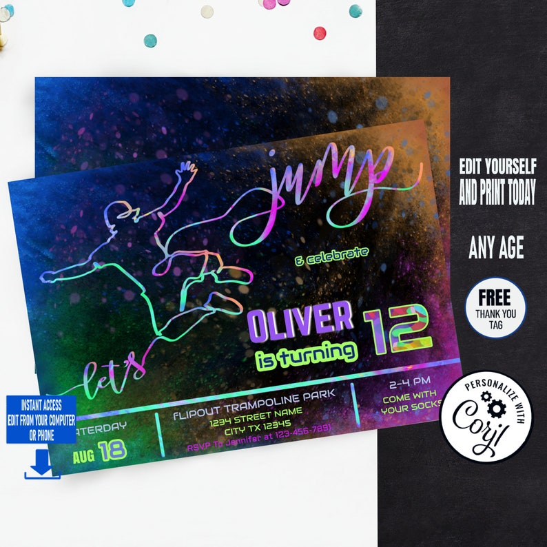 Urban Air Invitation, Trampoline Park Birthday Invitation, Cool "one ...