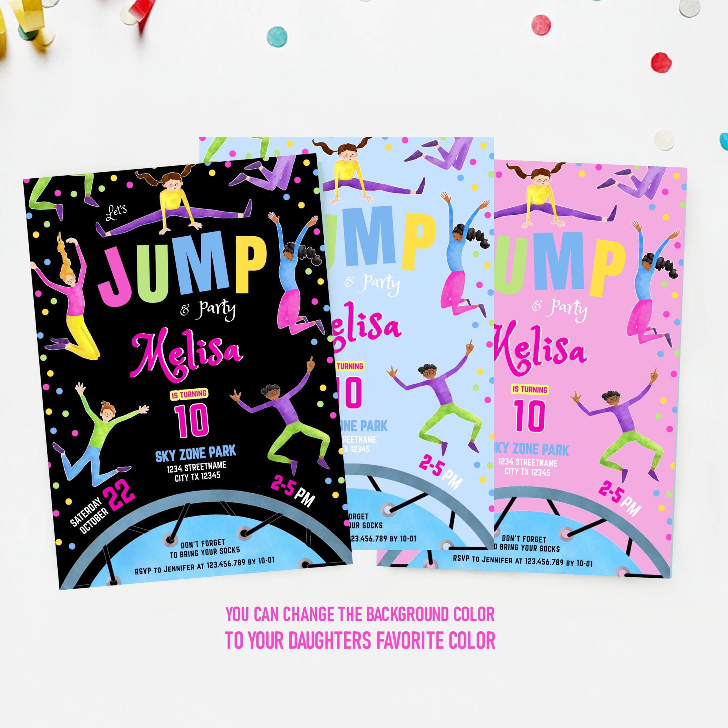 Editable Jump Party Invitation Trampoline Park Birthday Invitation ...
