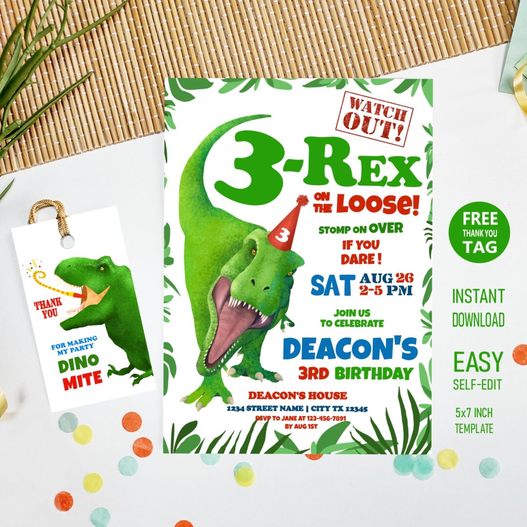 Three Rex Invitation 3 Rex Birthday Invitation for Boys Dinosaur 3rd ...