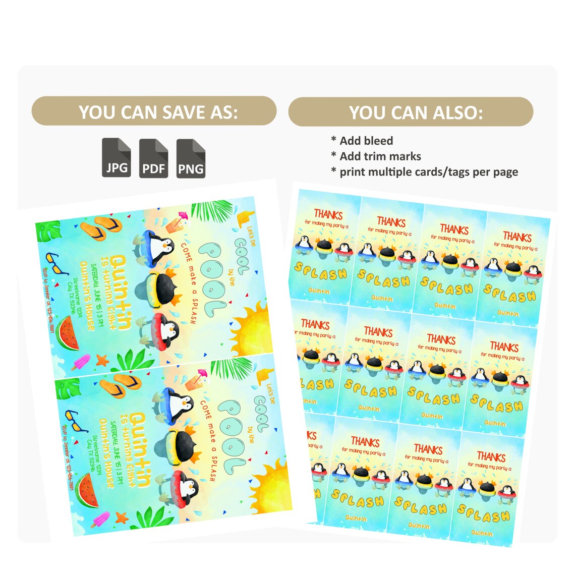 Birthday Pool Party Invitation Boy, Swimming Party Invitation, Funny ...