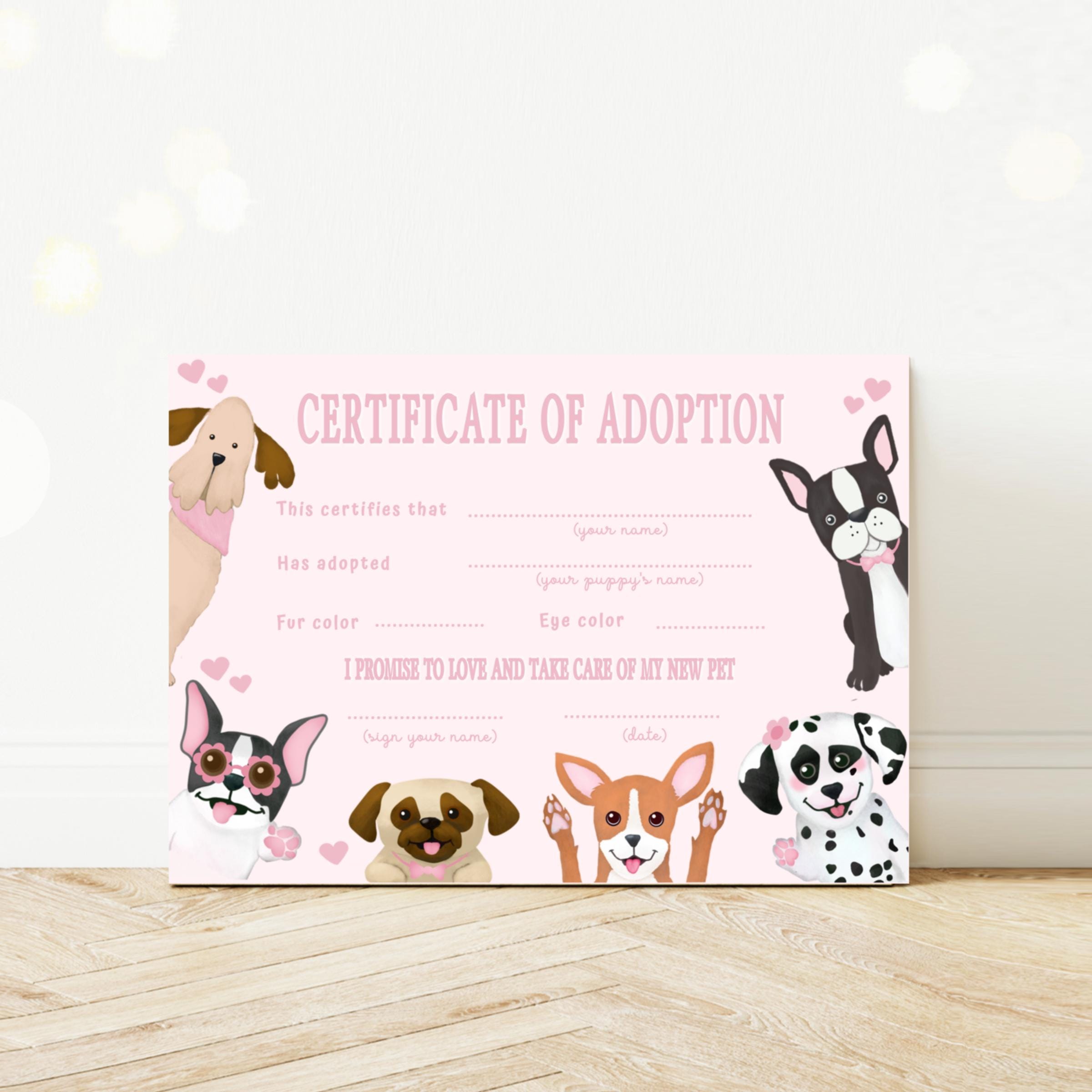 Adopt A Puppy Certificate Printable Puppy Birthday Party Sign Editable ...