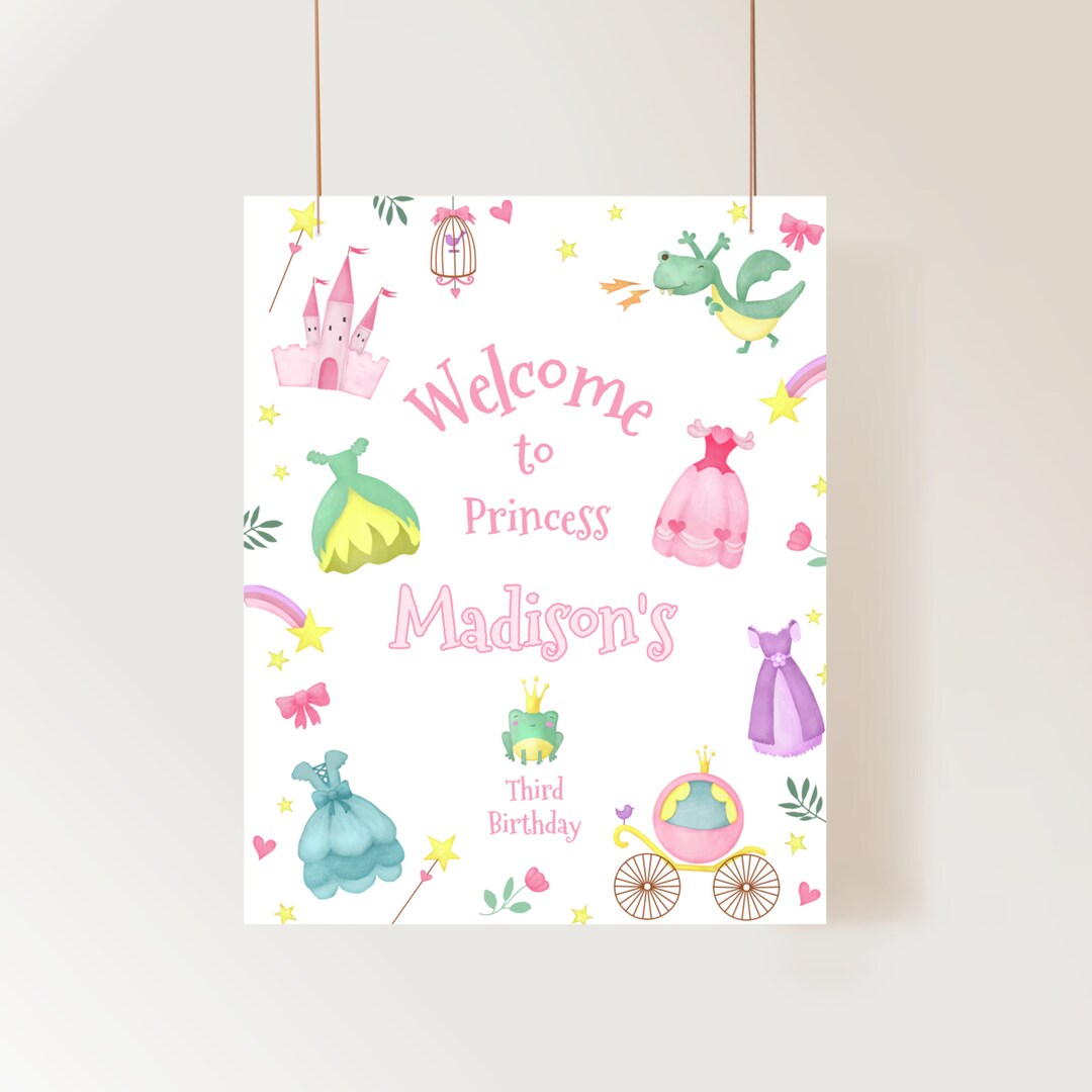 Princess Birthday Welcome Sign, Dress up Party Decor (instant Download ...