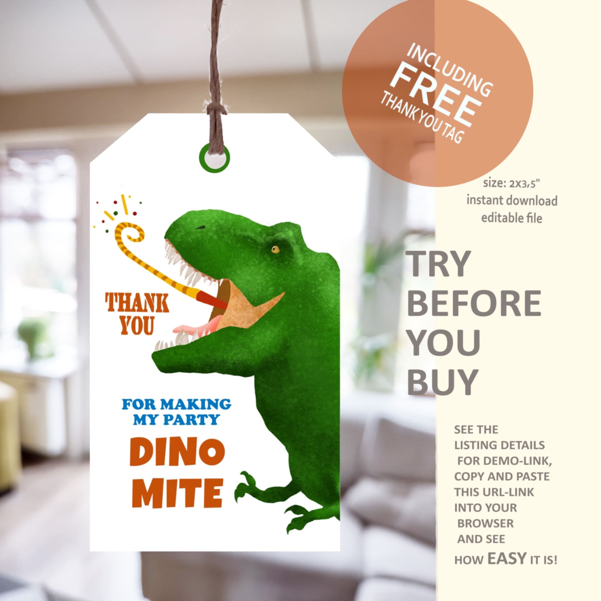 Five a Saurus Birthday Invitation Editable Dinosaur Invite Green T-rex ...