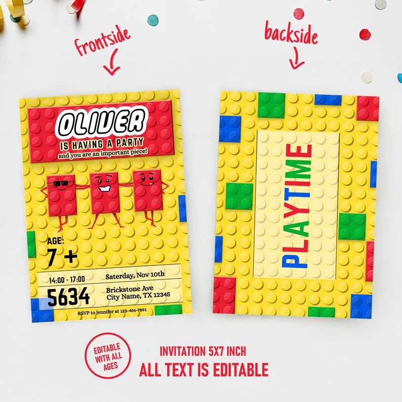 Building Blocks Birthday Invitation, Bricks Invite, Brick Party Invite ...