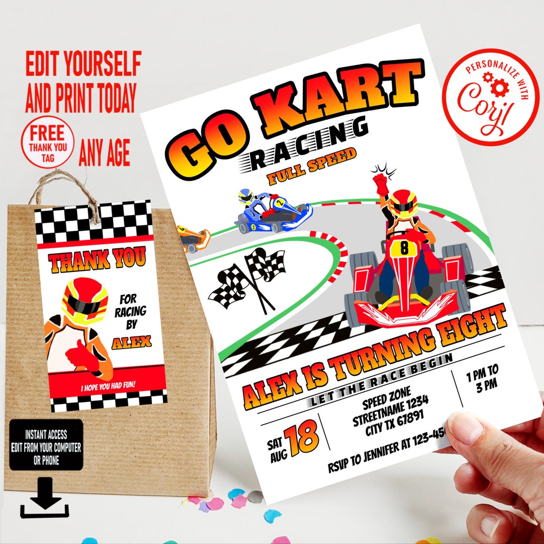 Go Kart Birthday Invitation Race Car Invitation Racing B'day Karting ...