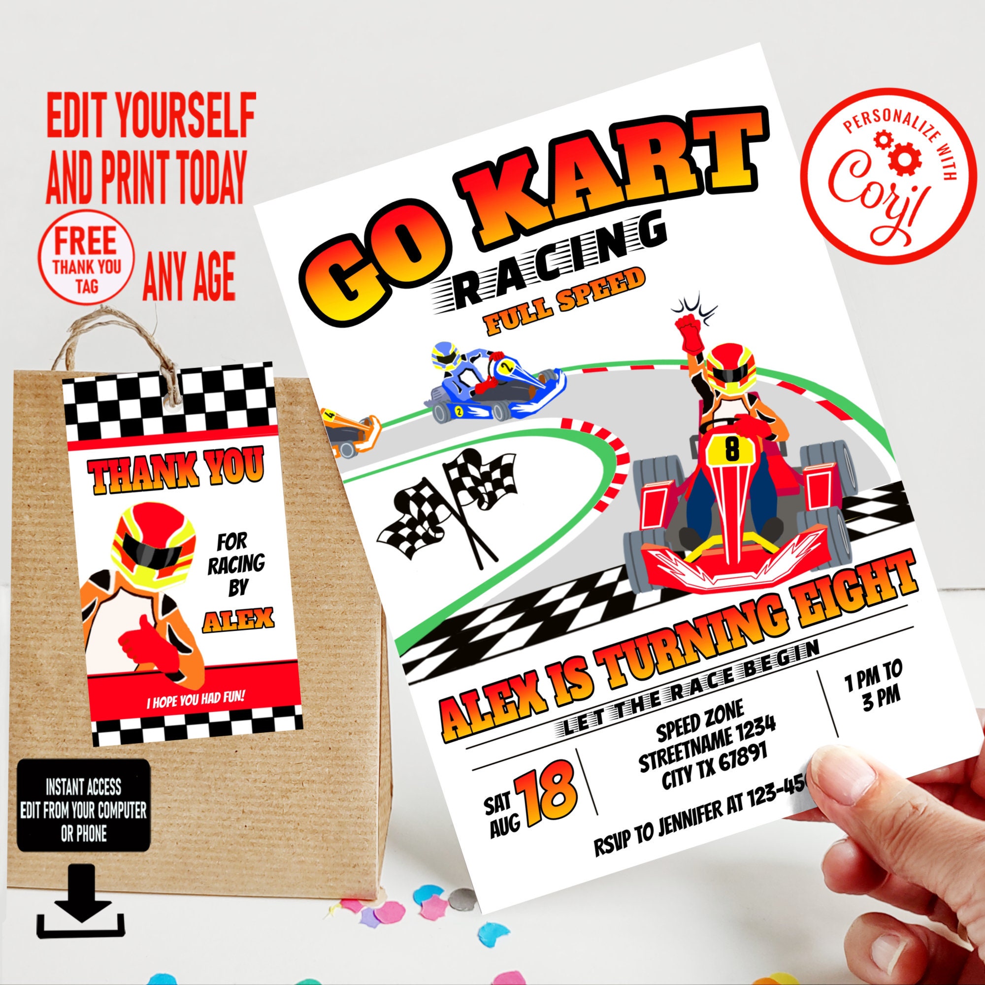Go Kart Birthday Invitation Race Car Invitation Racing B'day Karting ...