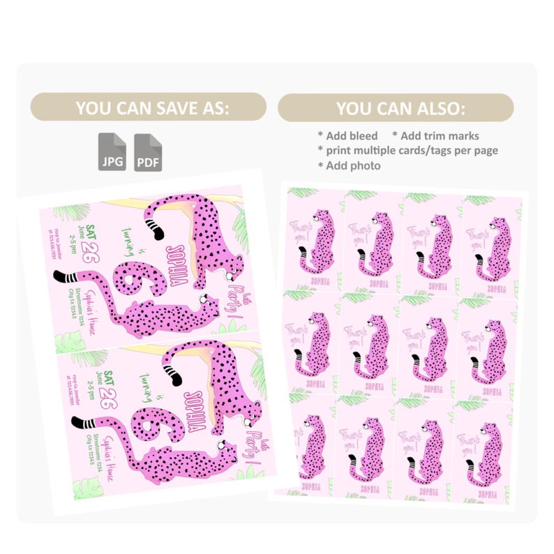 Cheetah Birthday Invitation for Girl Pink Leopard Jungle Invite Big Cat ...