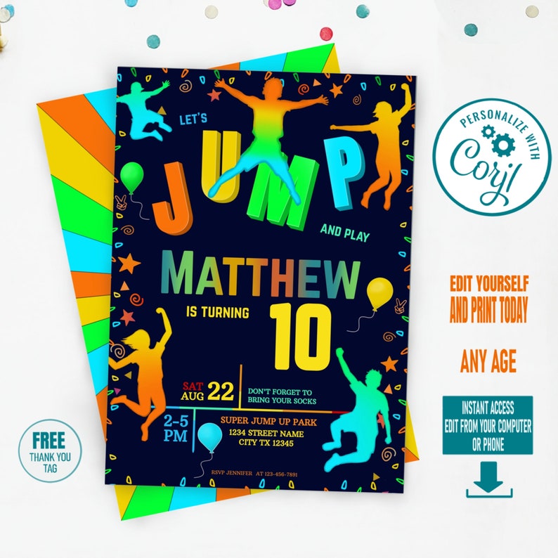 Trampoline Park Birthday Invitation Lets Jump Party Invite Bounce House ...