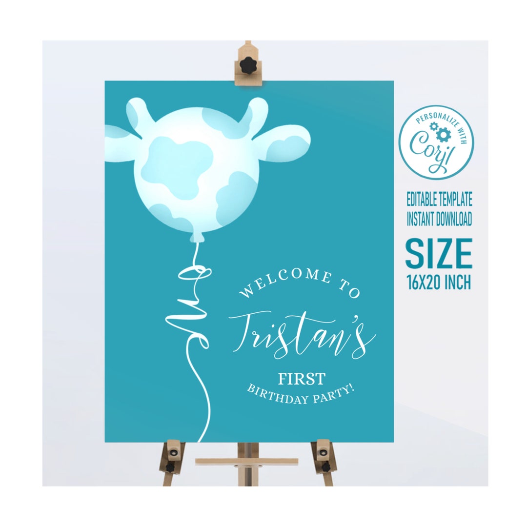 Holy Cow Im One Welcome Sign for One Year Old Boy, Cow First Birthday ...