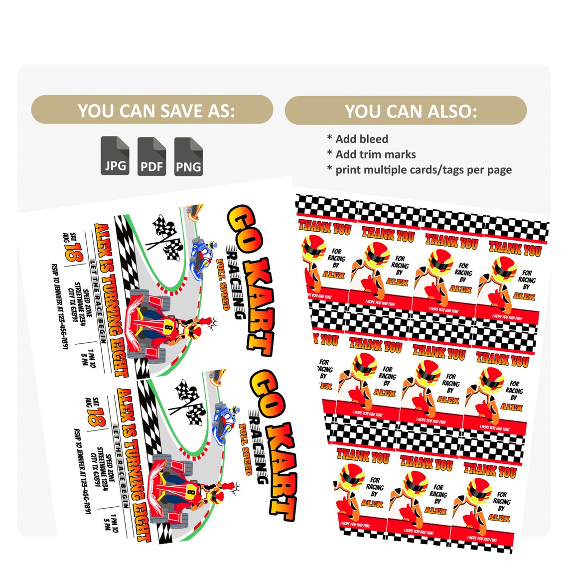 Go Kart Birthday Invitation Race Car Invitation Racing B'day Karting ...