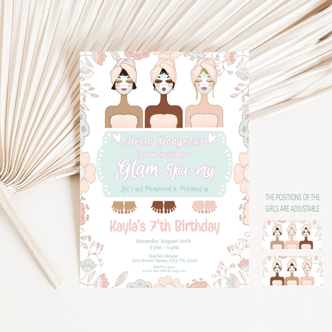 Spa Birthday Pamper Party Invitation Set for Teen Girl Pastelcolor Boho ...