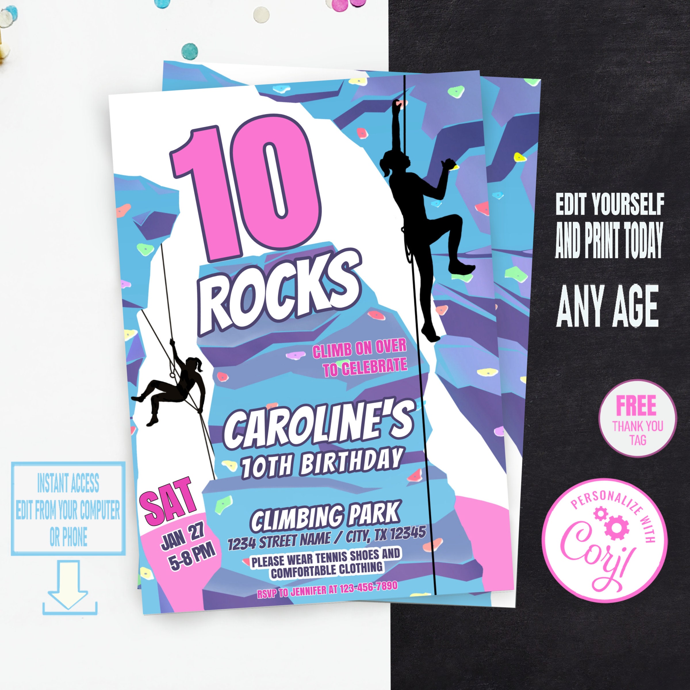 Rock Climbing Birthday Invitation for All the Cool Girls, 10th Birthday ...