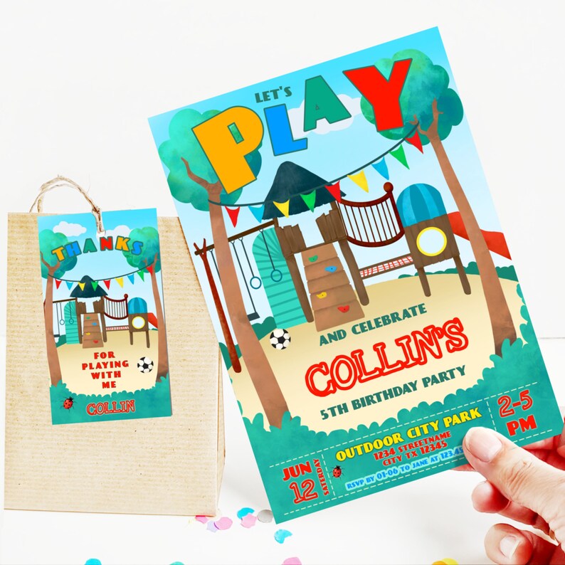 Editable Park Party Invitation Set, Playground Party Invite, Outdoor ...