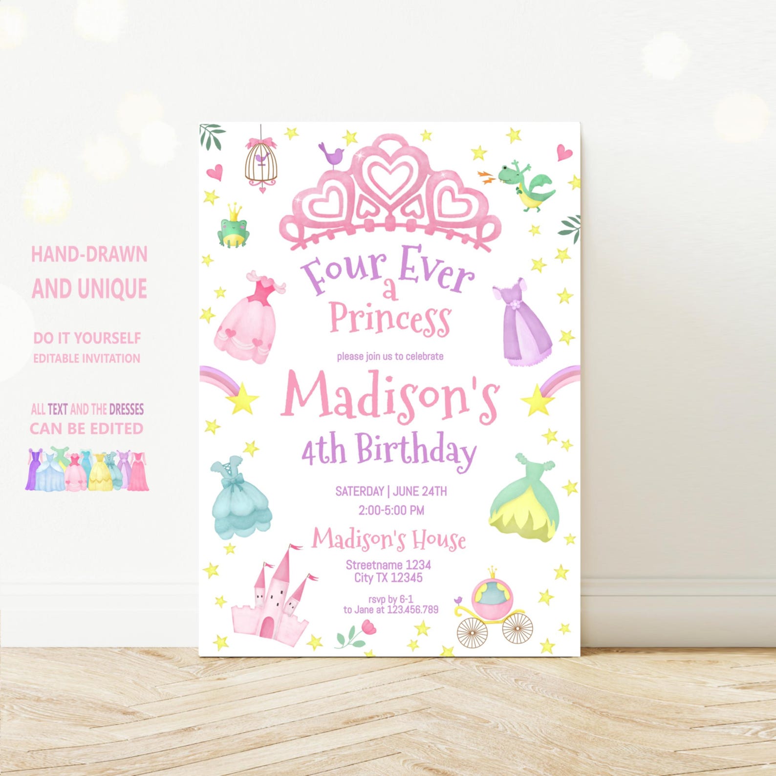 Princess Birthday Invitation Editable Crown Invitation Pink Princess ...