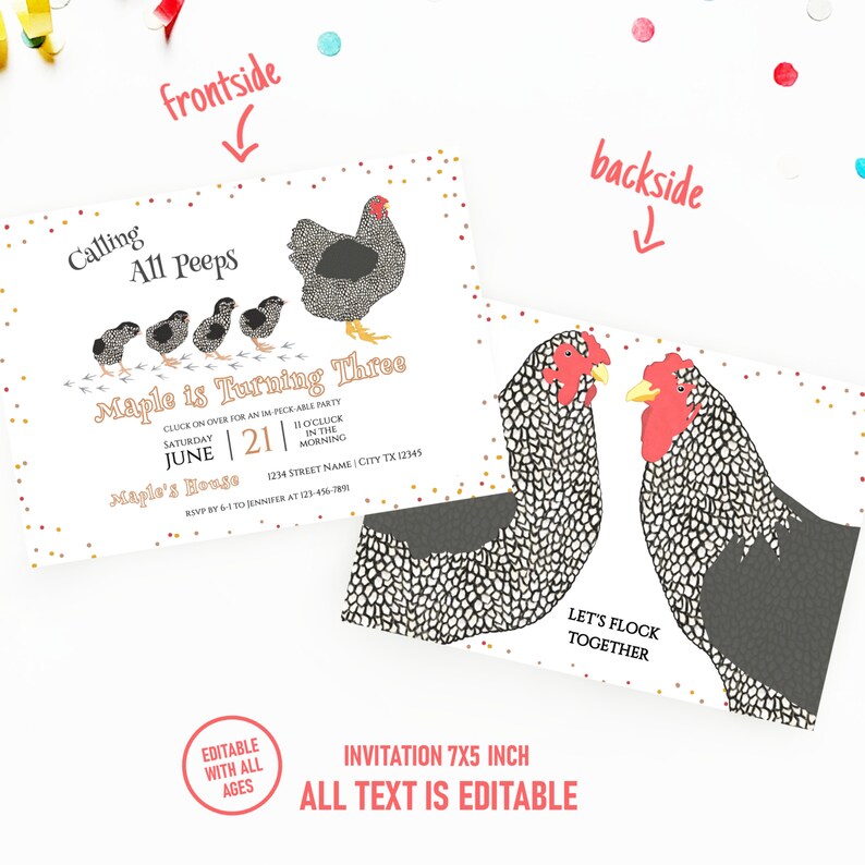 Chicken Birthday Invitation, Calling All Peeps, Farm Themed Animal ...