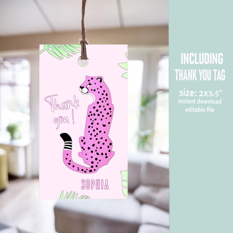 Cheetah Birthday Invitation for Girl Pink Leopard Jungle Invite Big Cat ...