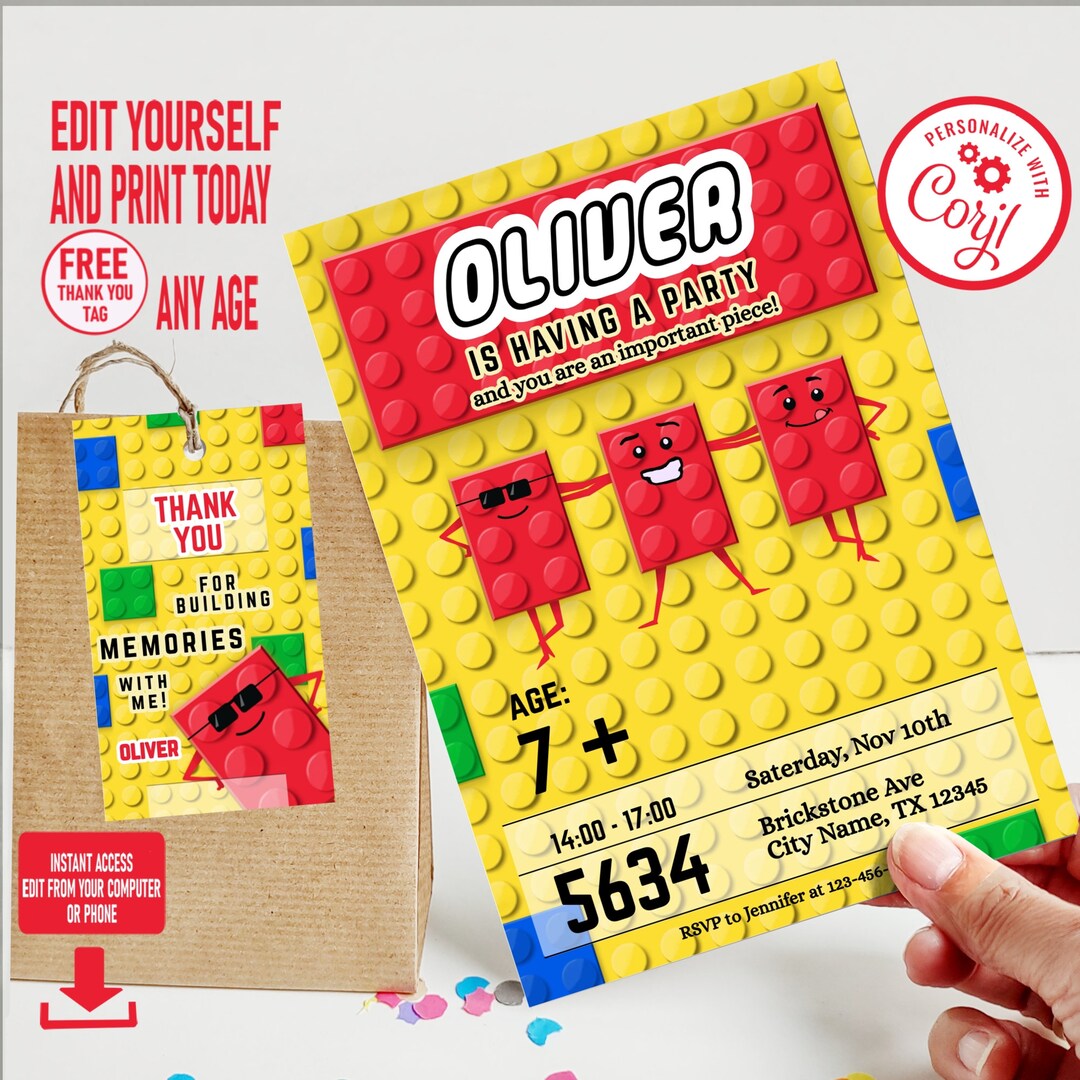Building Blocks Birthday Invitation, Bricks Invite, Brick Party Invite ...