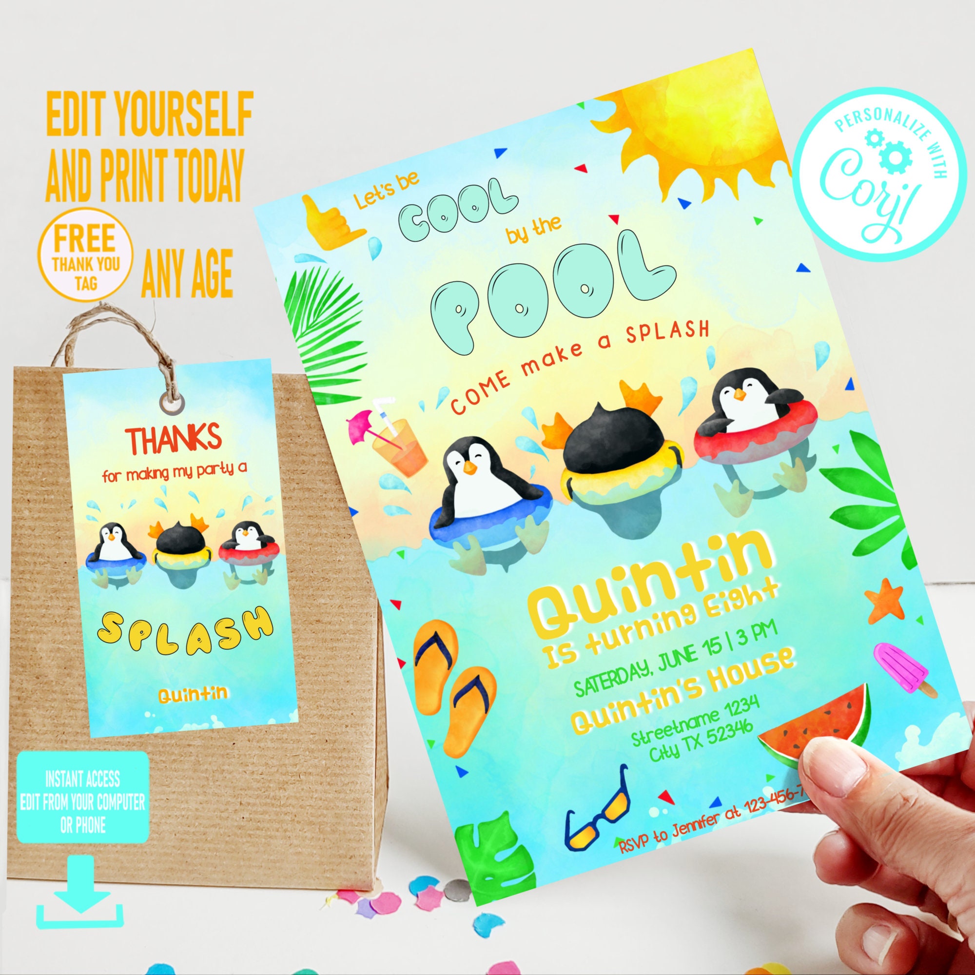 Pool Party Invitation Instant Download, Swimming Birthday Party ...