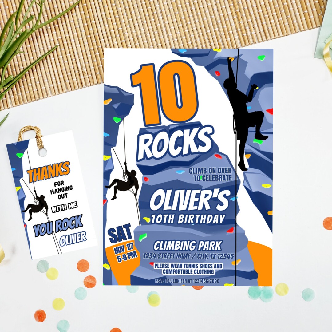 Rock Climbing Invitation, Boys Climbing Wall Birthday Invite, Kids Clip ...
