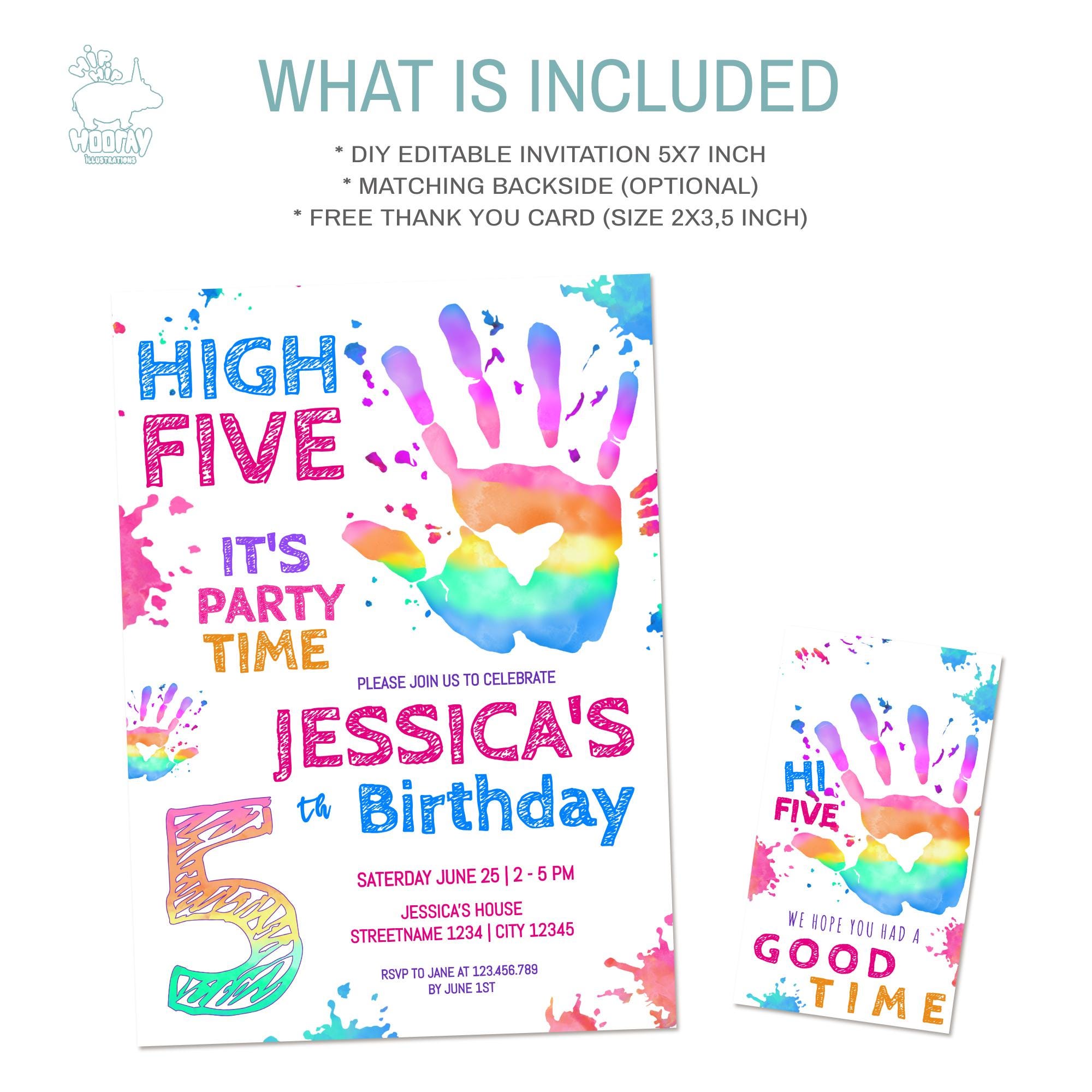High Five Birthday Invitation Hi 5 Party Invite Handful 5 Birthday Girl ...