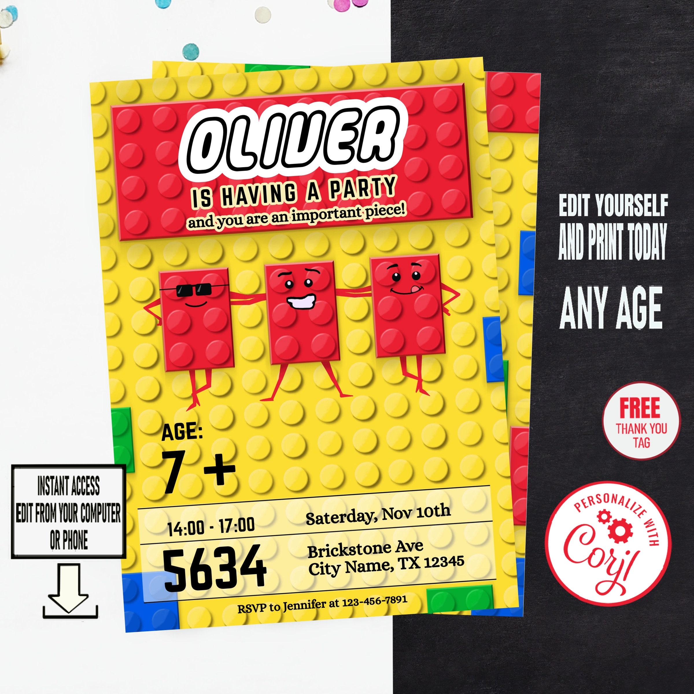 Building Blocks Birthday Invitation, Bricks Invite, Brick Party Invite ...