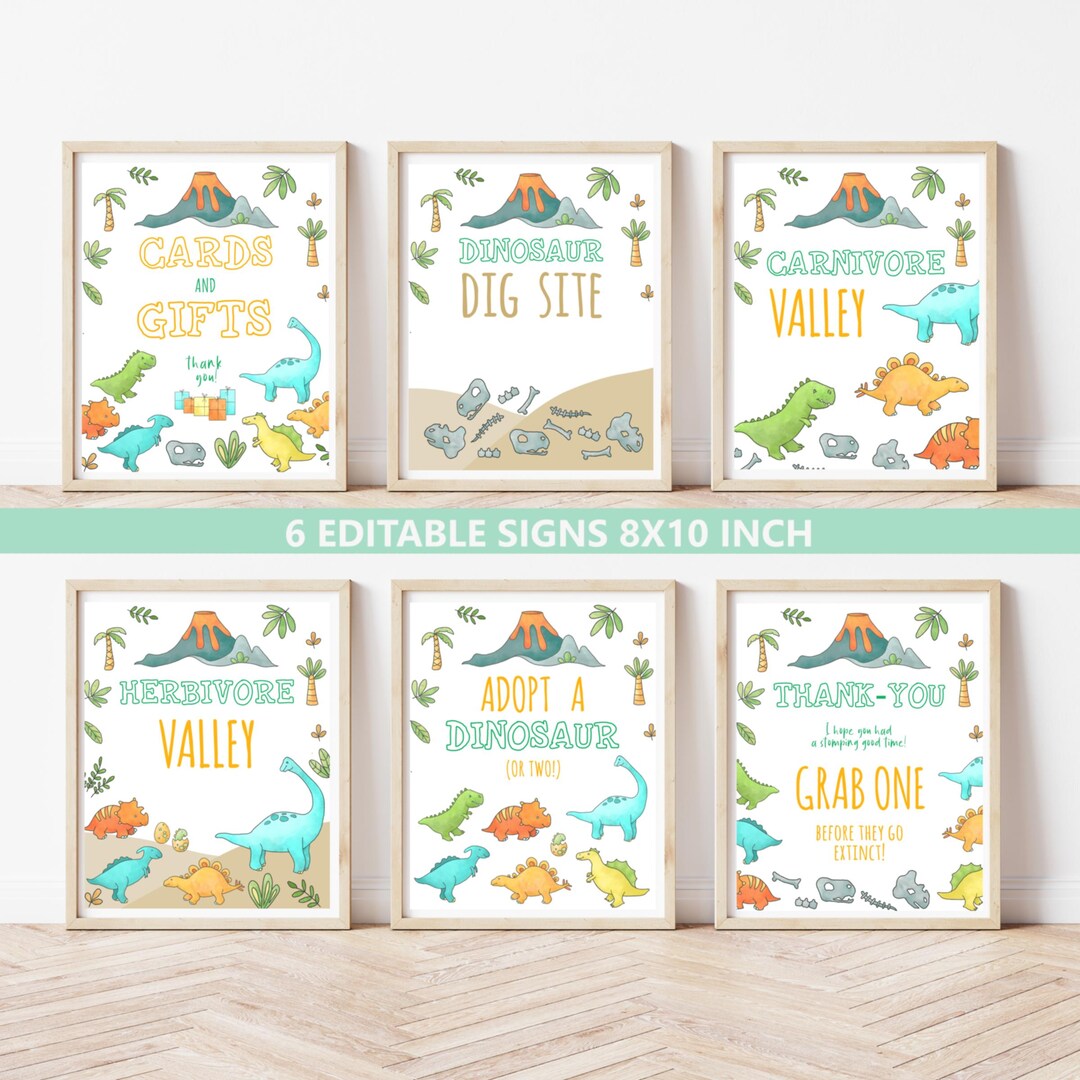 Printable Dinosaur Party Signs Bundle Toddler Boy Dino Birthday ...