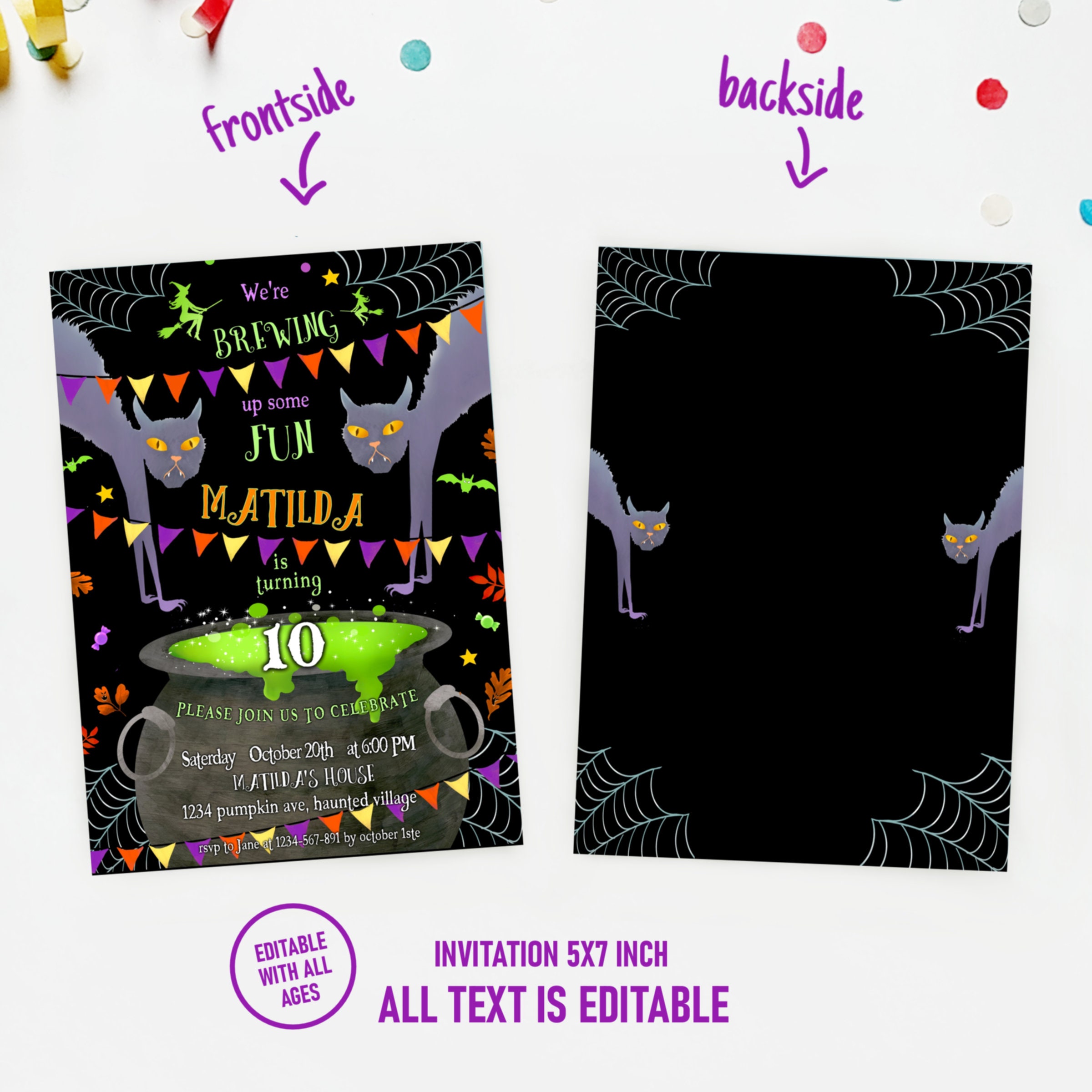 Halloween Witch Birthday Invitation Set, Brewing up Some Spooky Fun ...