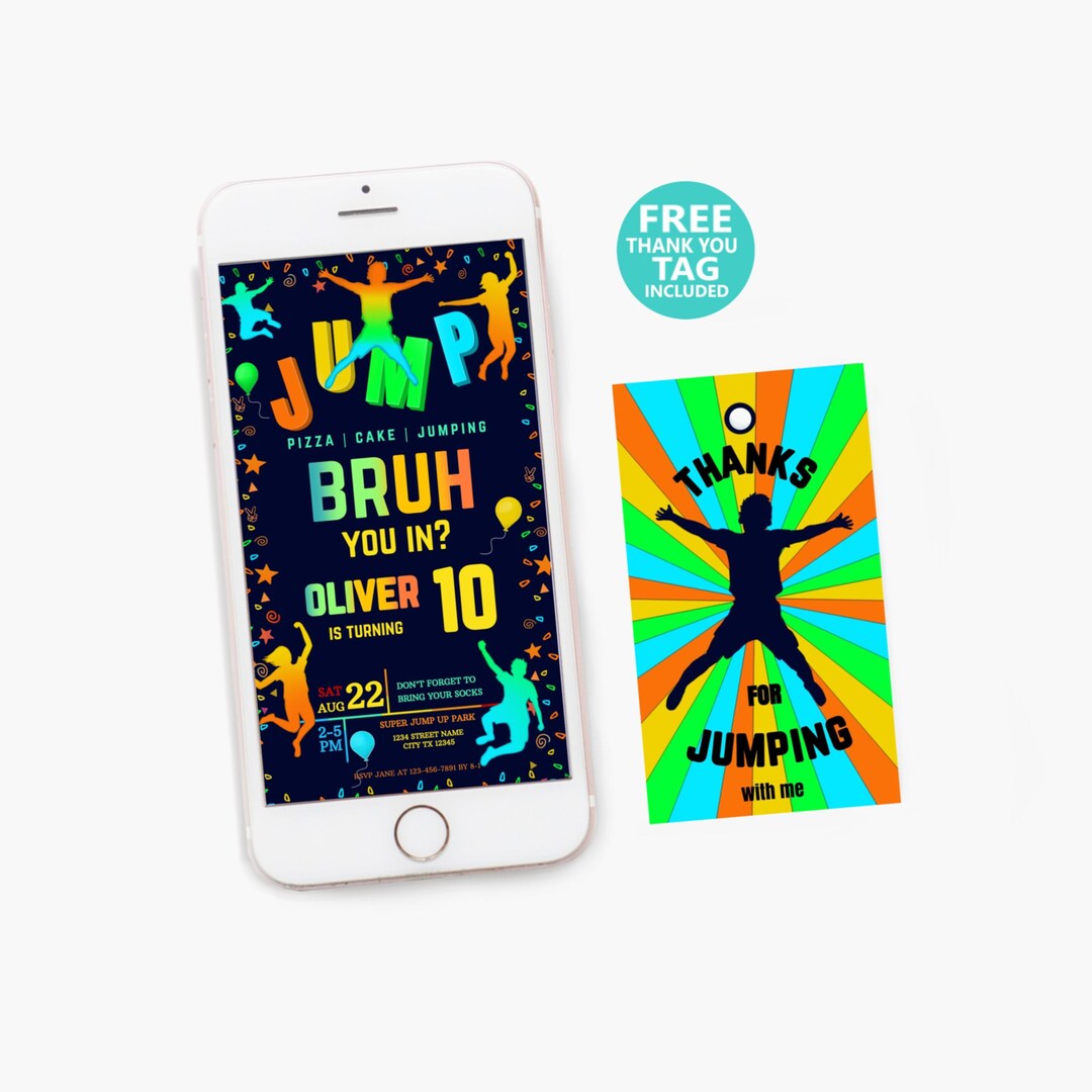 Editable Trampoline Park Text Invite, Electronic Jump Party Evite Bruh ...