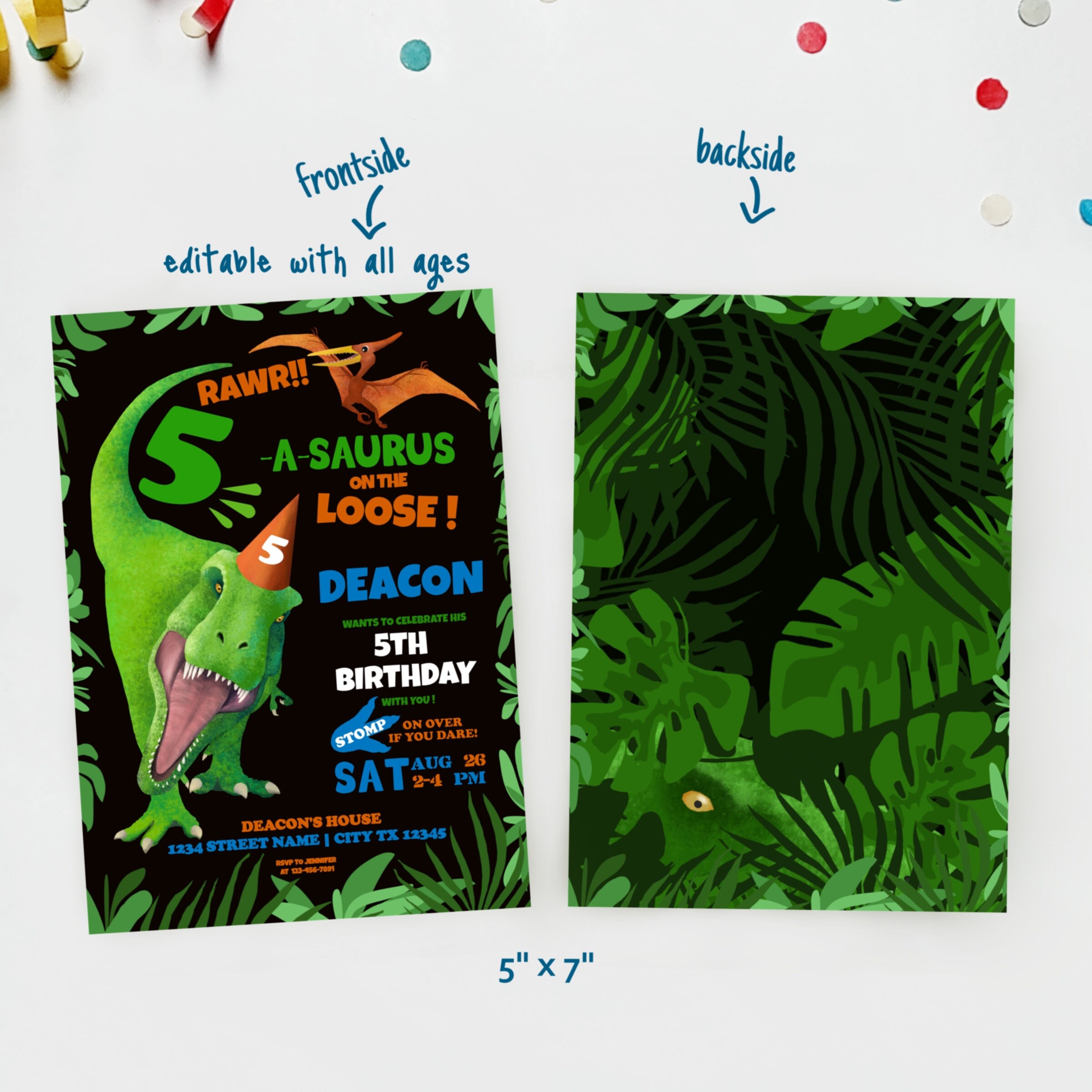 Five a Saurus Birthday Invitation, T Rex Invitation, Dinosaur Party ...