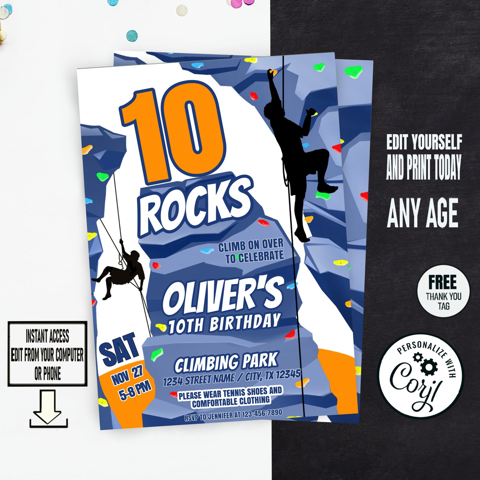 Rock Climbing Birthday Invitation, Boys Climber Invite, Editable With ...