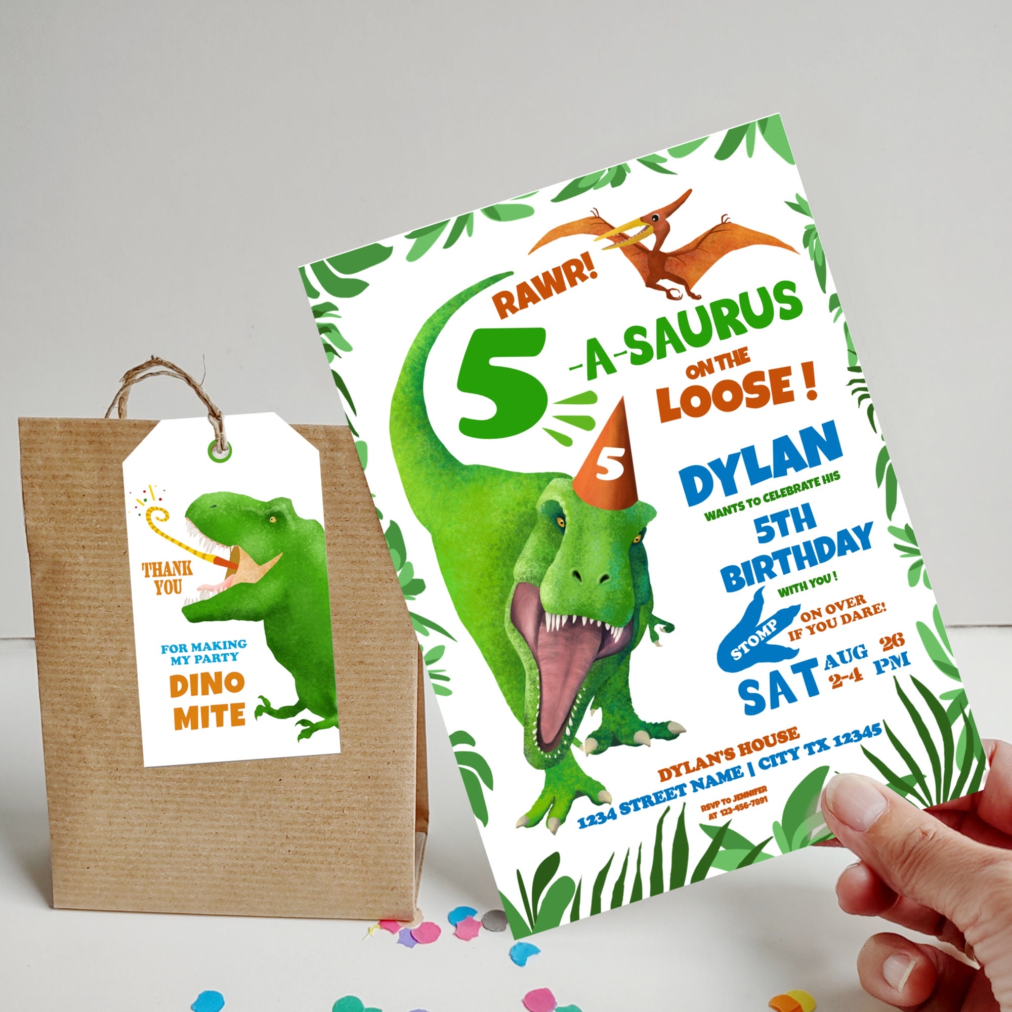 Five a Saurus Birthday Invitation, Dinosaur Birthday Invitation, Easy ...