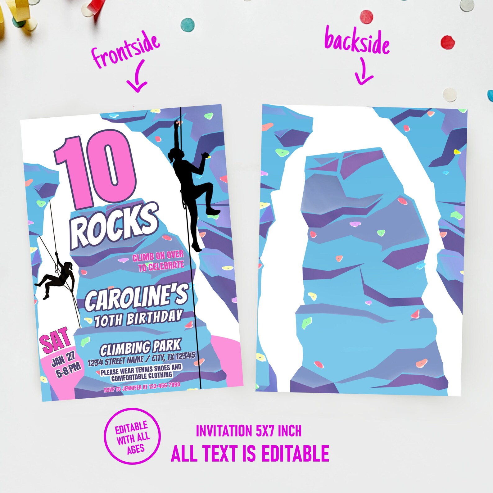 Rock Climbing Birthday Party Invitation for Boys and Girls, Ten Rocks ...