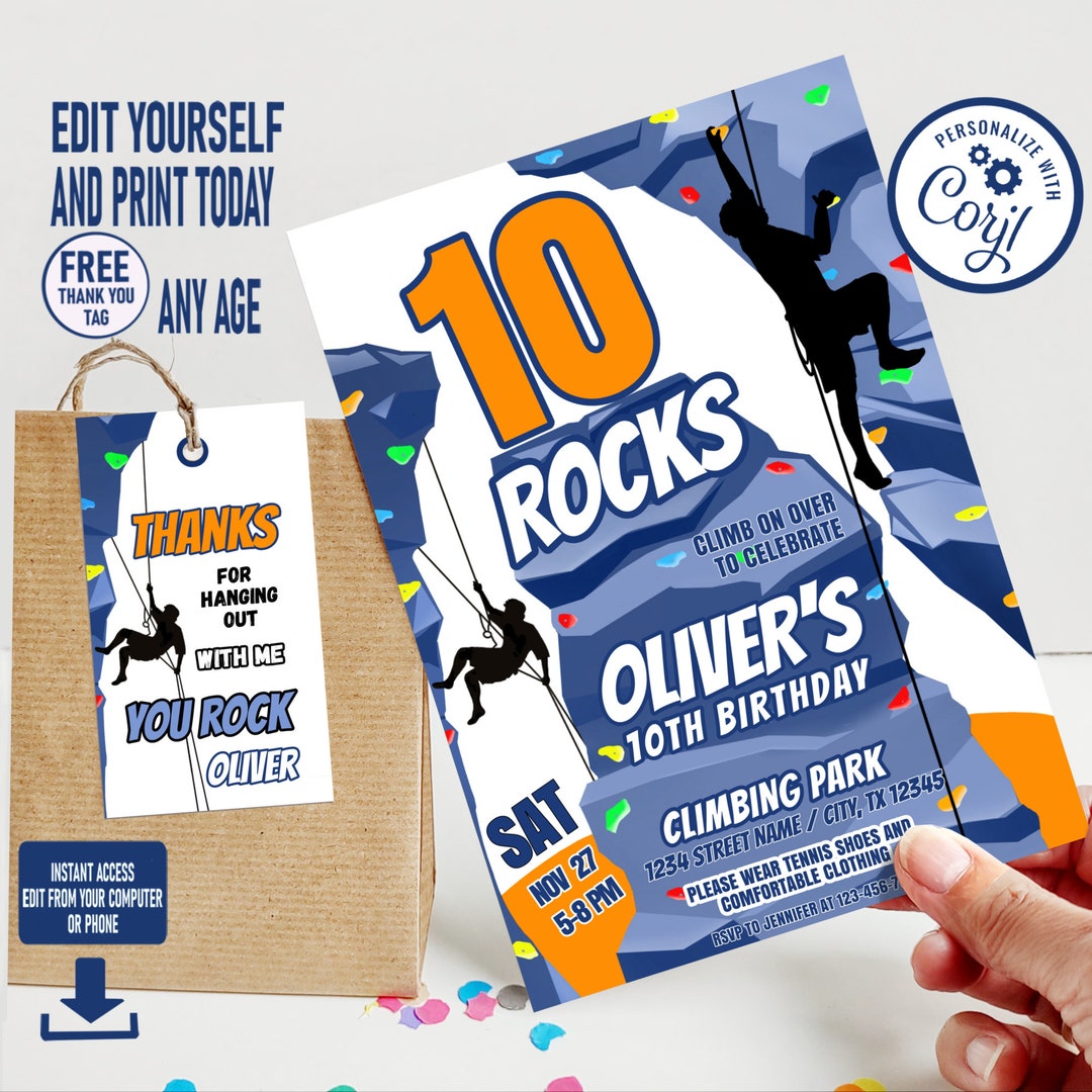 Rock Climbing Birthday Invitation, Boys Climbing Wall Indoor, Climber ...