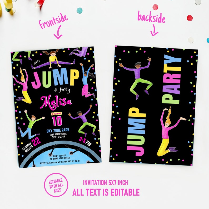 Editable Jump Party Invitation Trampoline Park Birthday Invitation ...
