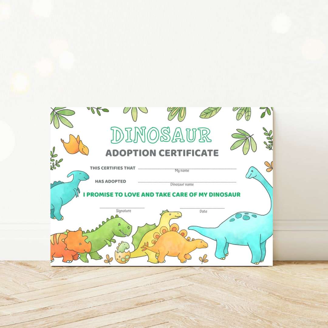 Adopt A Dinosaur Certificate Card Editable Dino Three Rex Birthday ...