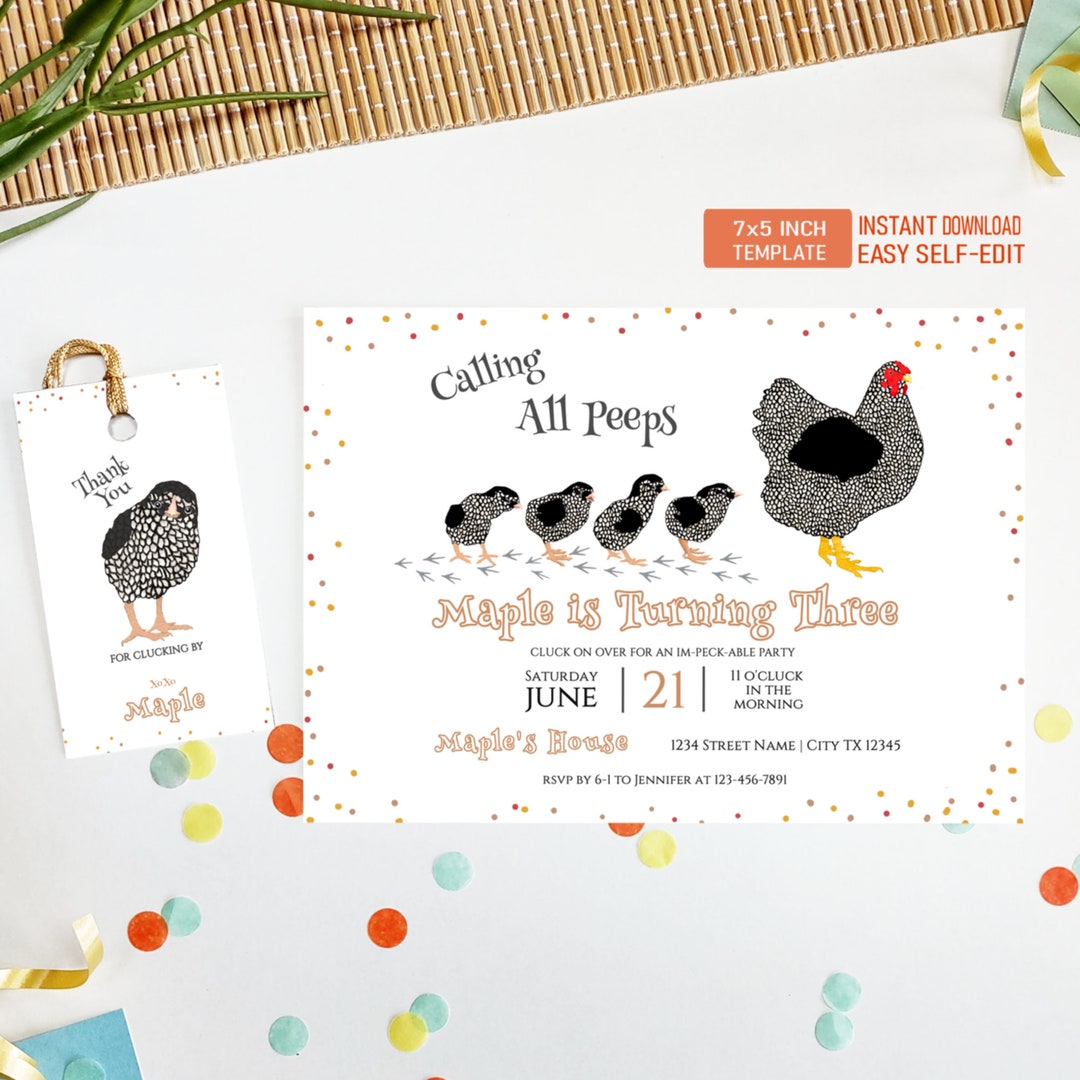 Chicken Birthday Invitation, Calling All Peeps, Farm Themed Animal ...
